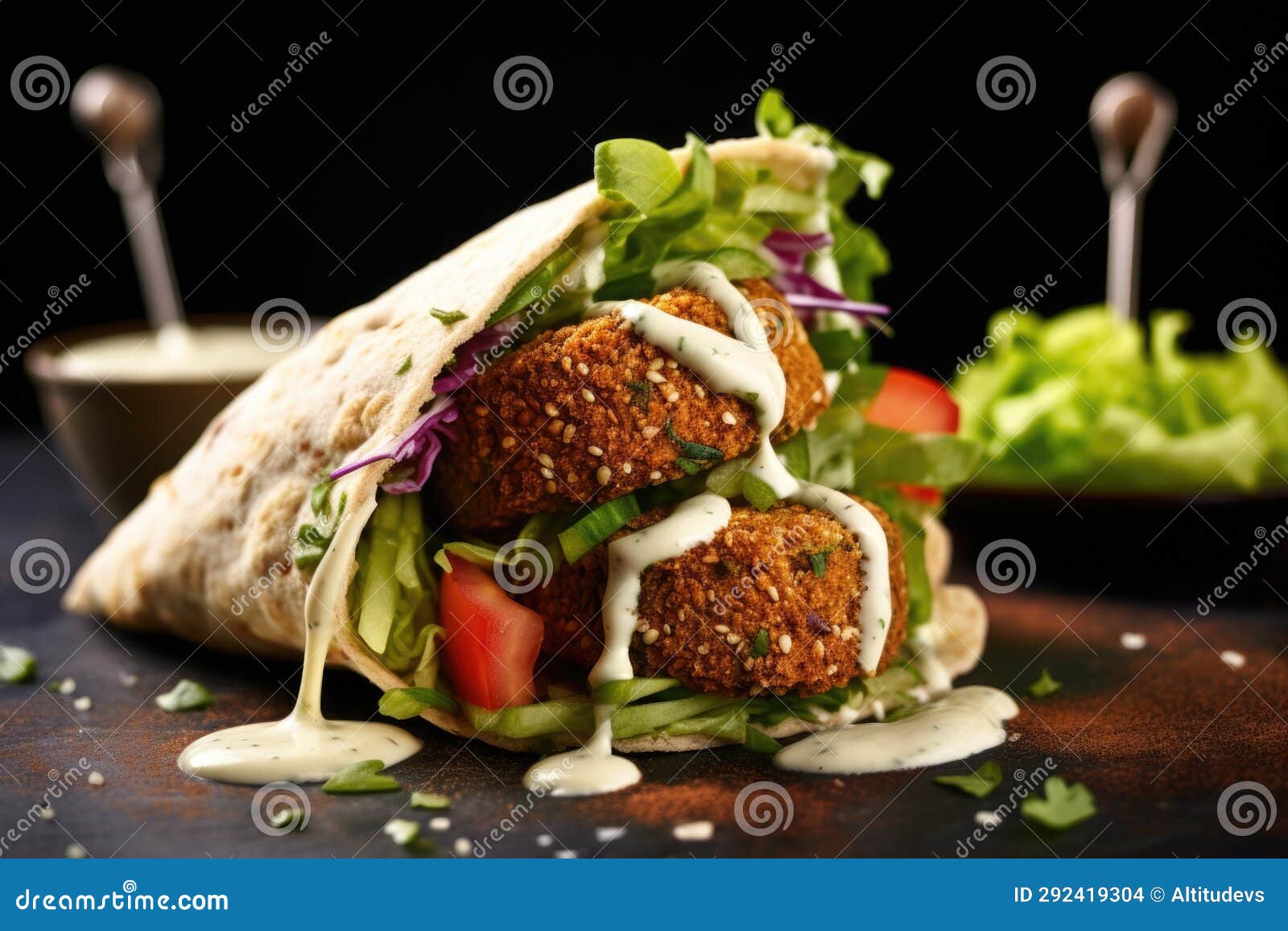 Falafel Sandwich with a Drop of Sauce Falling Stock Photo - Image of ...