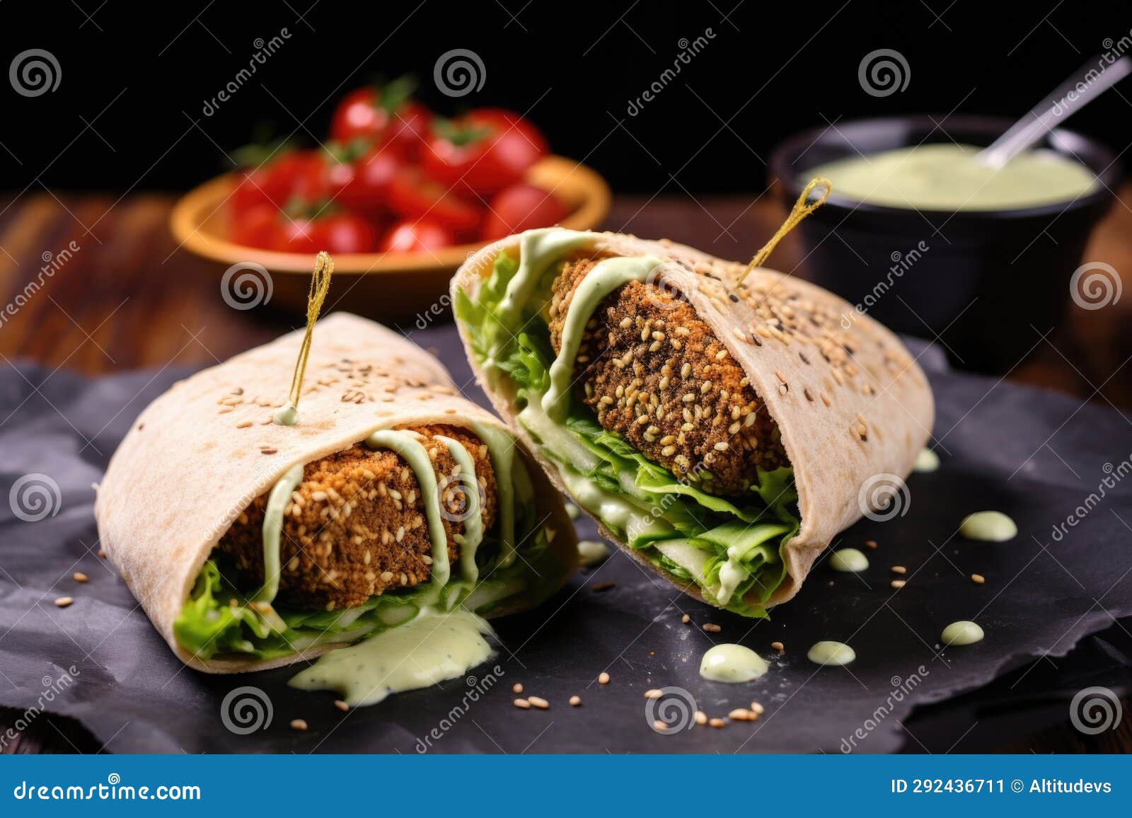 Falafel Sandwich with a Drop of Sauce Falling Stock Illustration ...