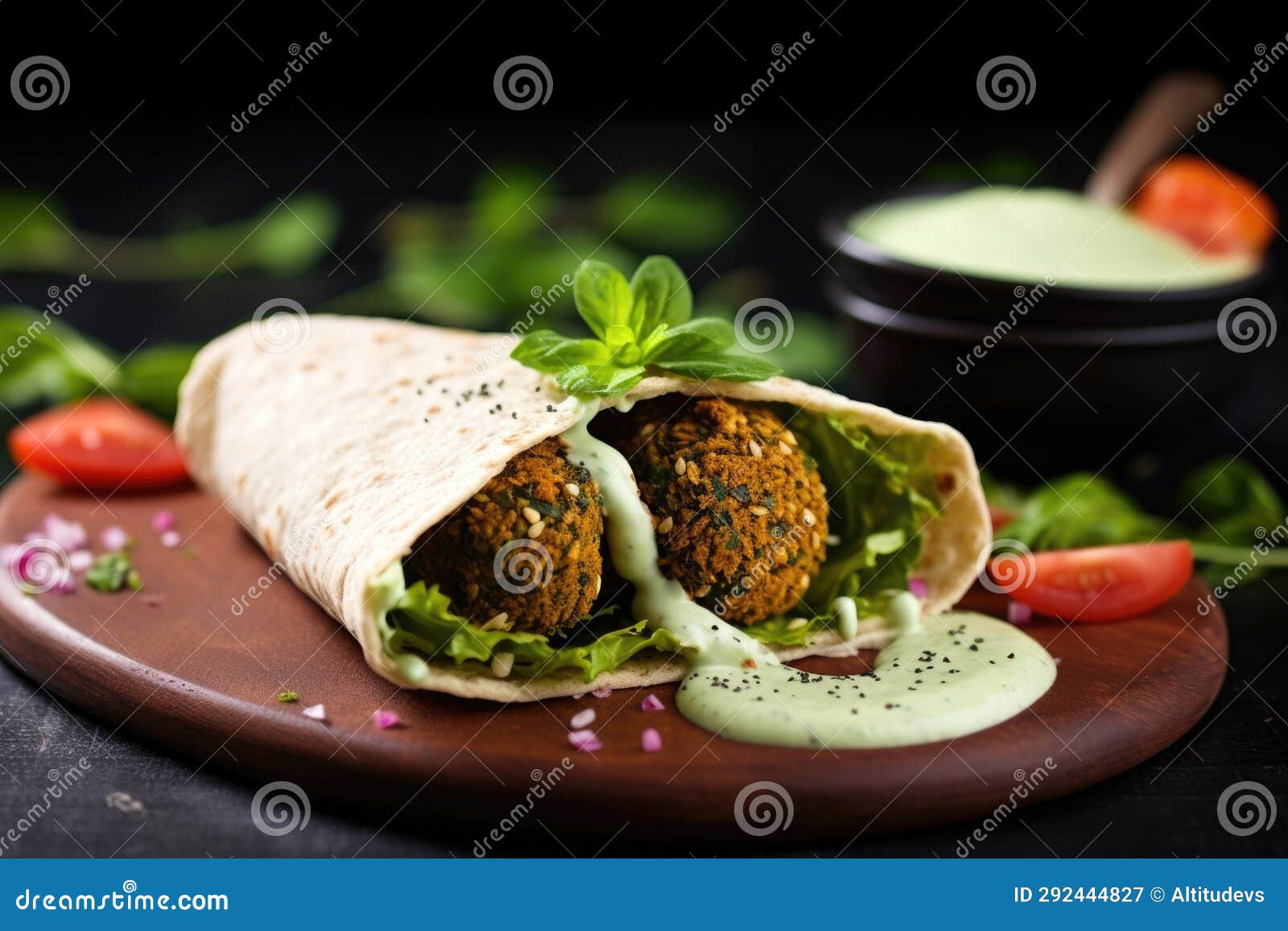 Falafel Sandwich with a Drop of Sauce Falling Stock Image - Image of ...