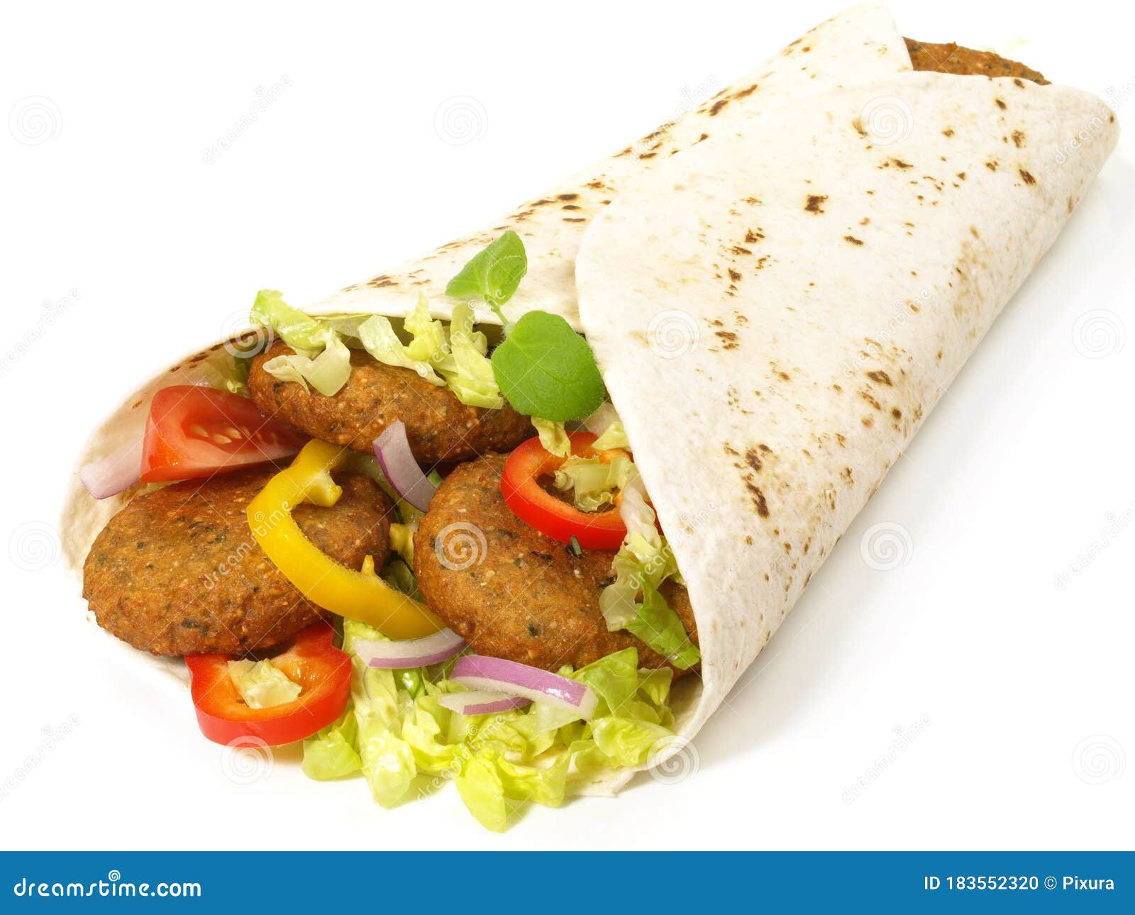 Falafel Wrap - Fast Food on White Background Stock Photo - Image of ...