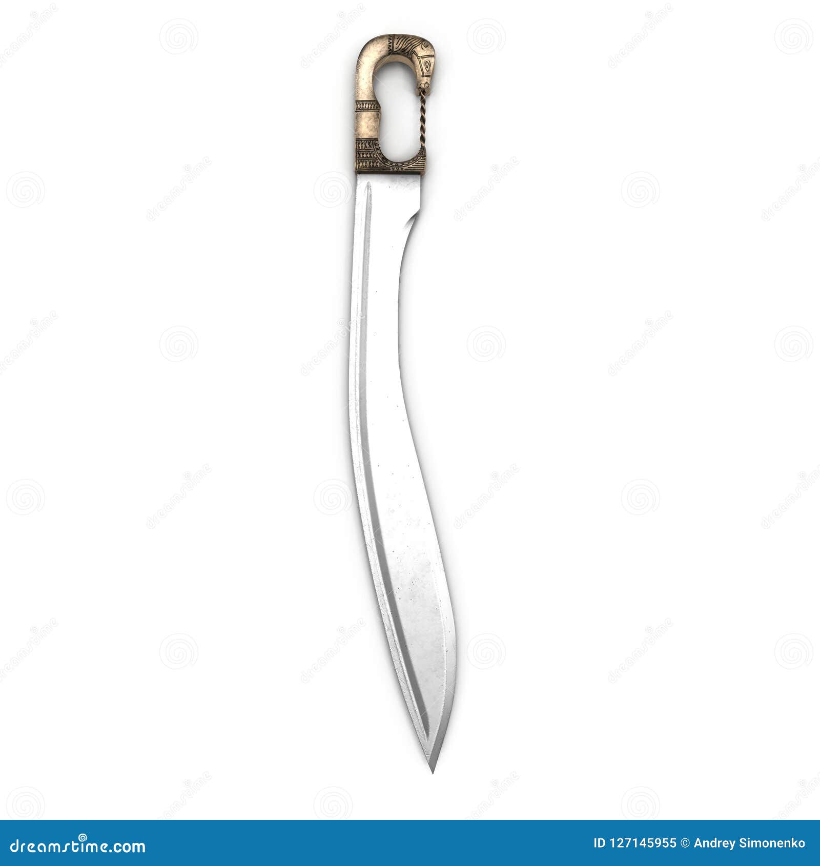 Falcata Warrior Sword Front View on White Background. 3D Illusration ...