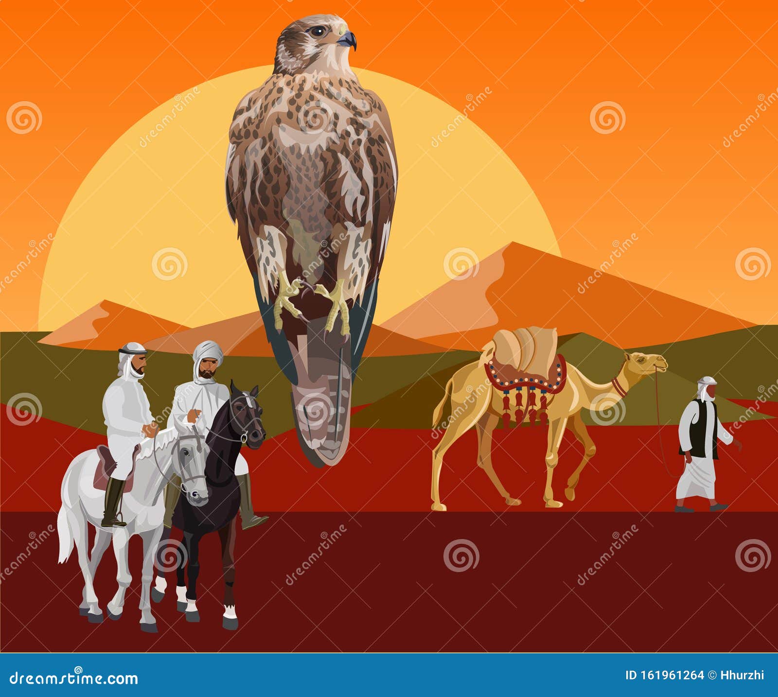 Falcon Image on a Background of Sunset in the Desert Stock Vector ...