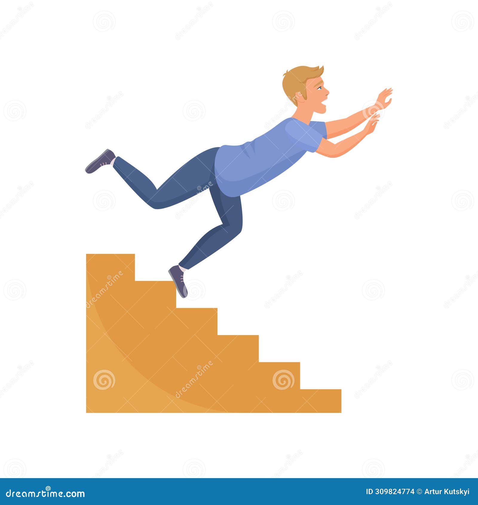 Fall Accident on Stairs, Man Falling Down from Slippery Steps Stock ...