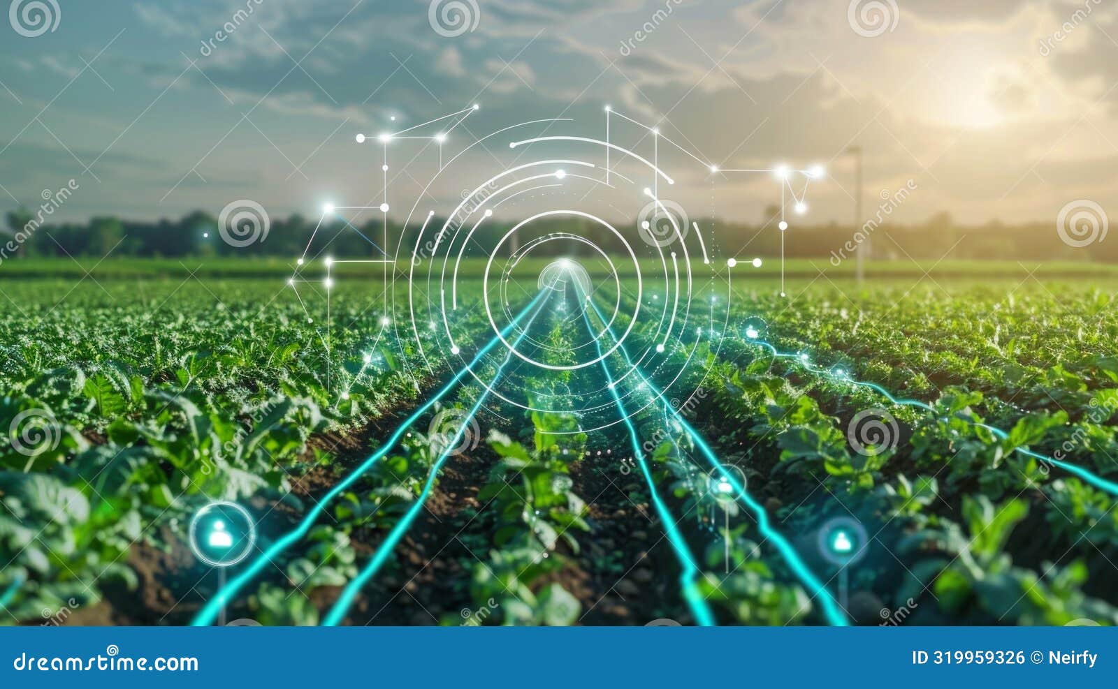 Fall Agriculture Fields with Technology Graphics. Concept of Technology ...
