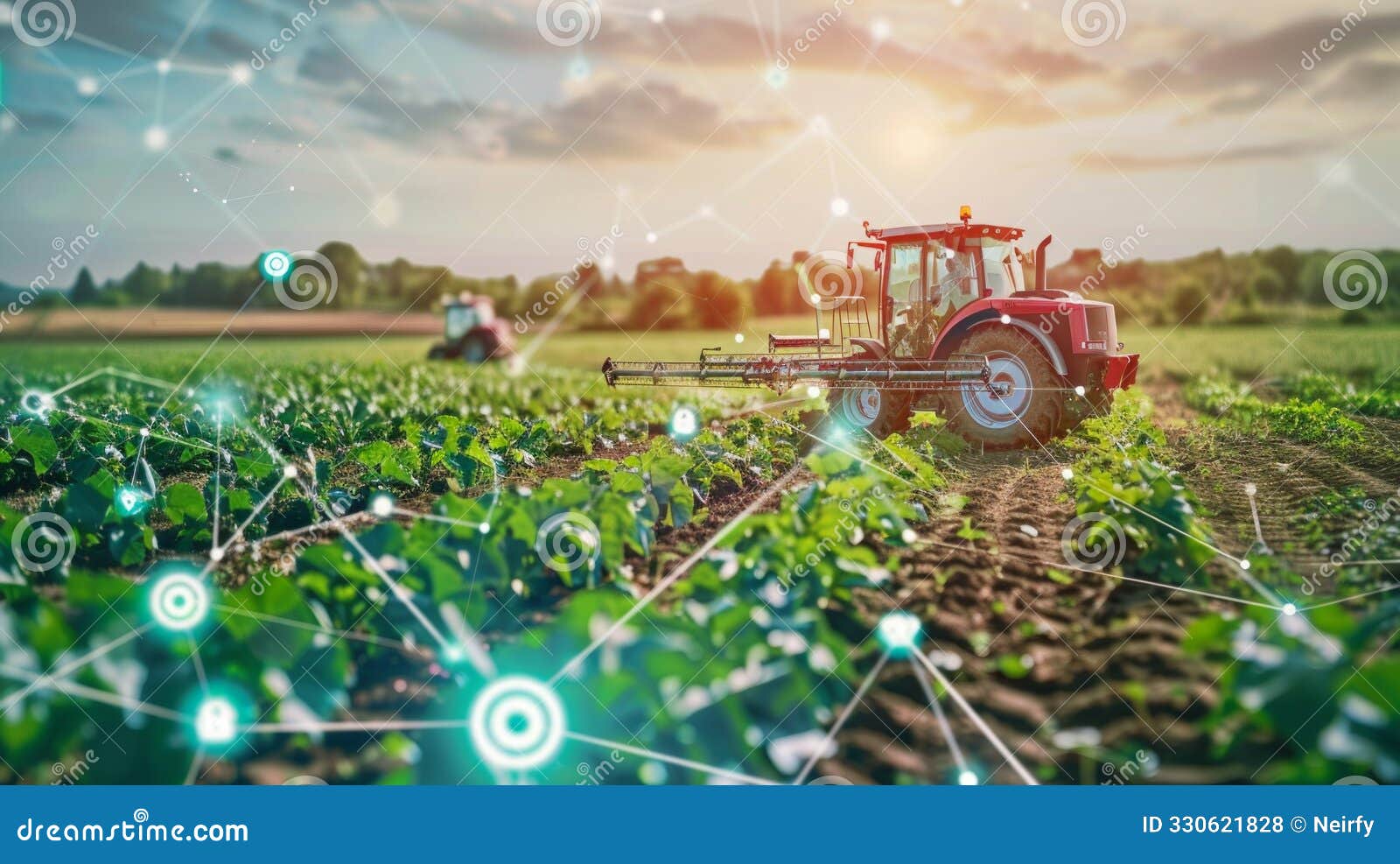 Fall Agriculture Fields with Technology Graphics. Concept of Technology ...