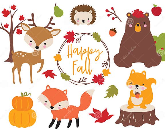 Cute Fall Autumn Woodland Animals Stock Vector - Illustration of ...