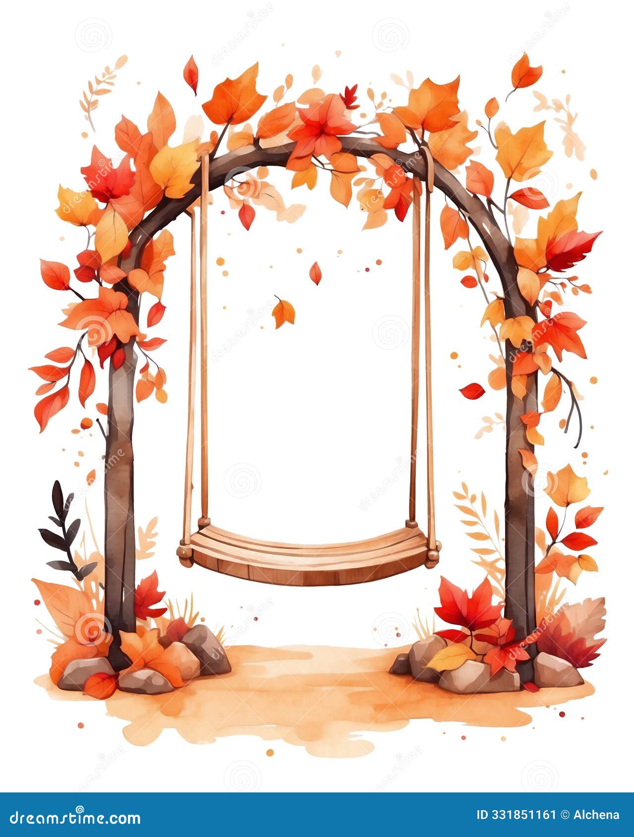 Fall Arc Swing with Orange Leaves Stock Image - Image of watercolor ...