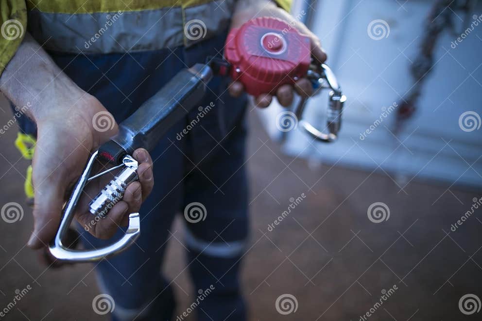 Fall Arrest Self Retracting Absorber Safety Device Equipment Stock ...