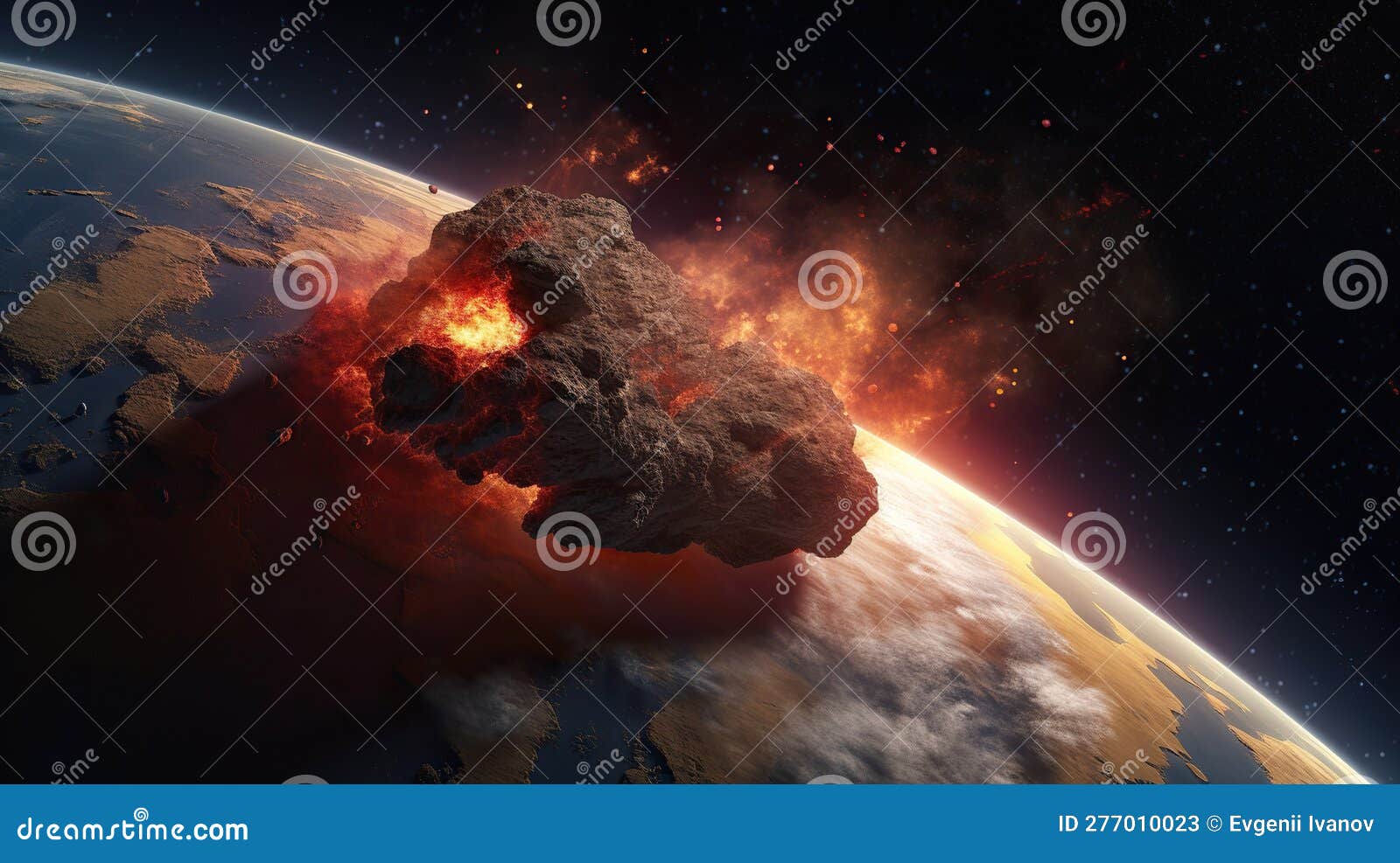 Fall of an Asteroid To Earth. End of the World, Armageddon Stock ...