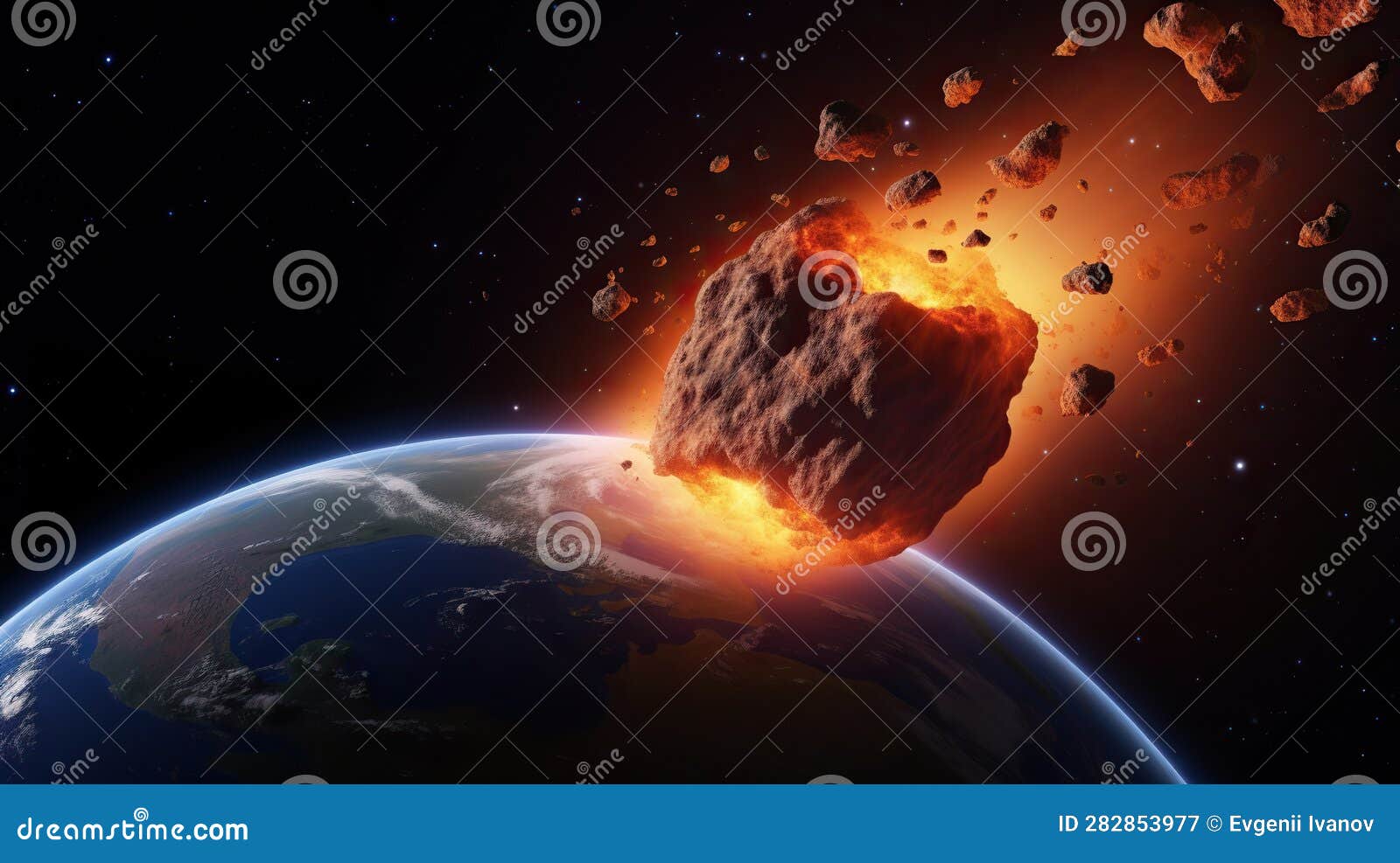 Fall of an Asteroid To Earth. End of the World, Armageddon Stock ...
