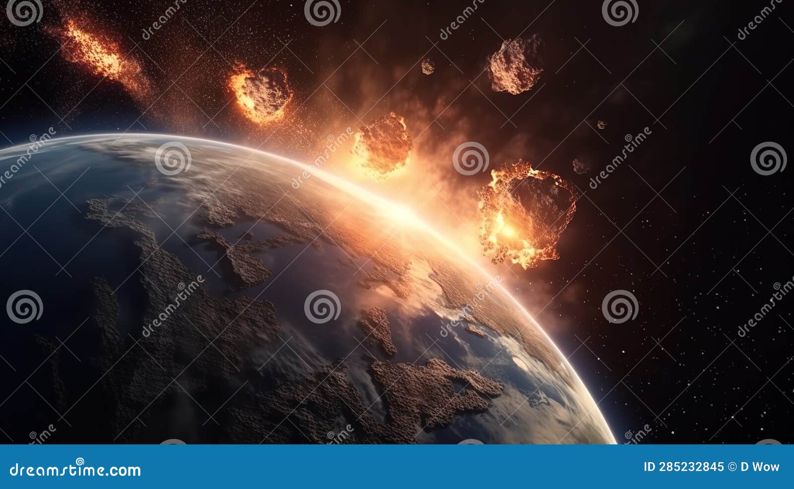 The Fall of Asteroids on Planet Earth, the End of the World. Stock ...