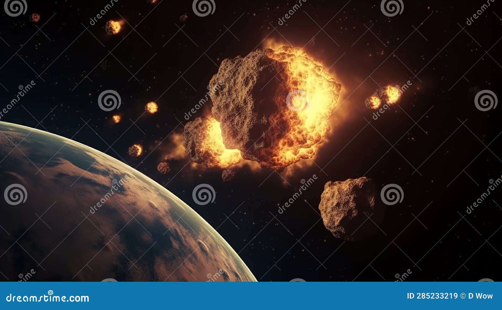The Fall of Asteroids on Planet Earth, the End of the World. Stock ...