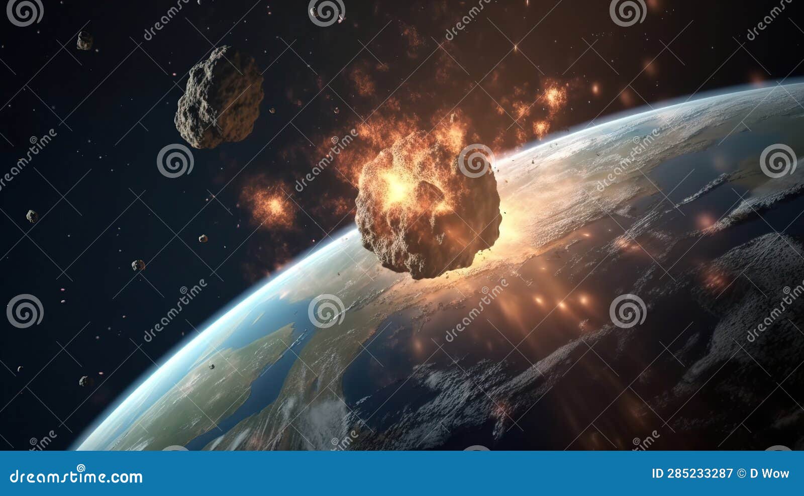 The Fall of Asteroids on Planet Earth, the End of the World. Stock ...