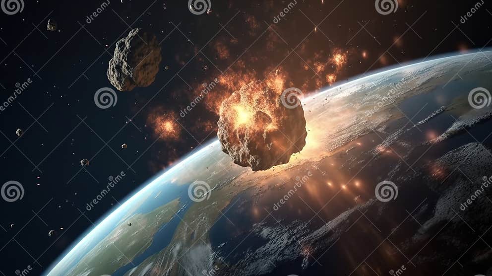 The Fall of Asteroids on Planet Earth, the End of the World. Stock ...
