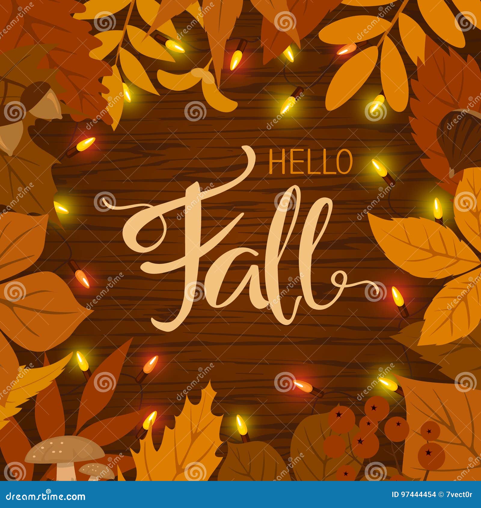 Fall Autumn Border Frame Background with Leaves and Light Bulbs Stock ...