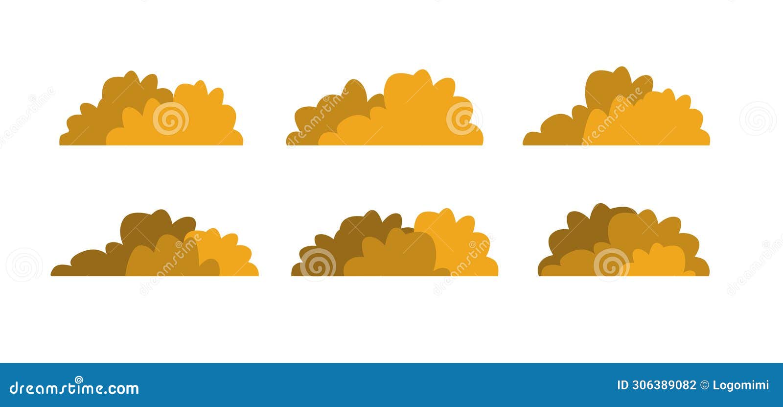 Fall or Autumn Bush Vector, Cartoon Bushes Illustration Set Stock ...