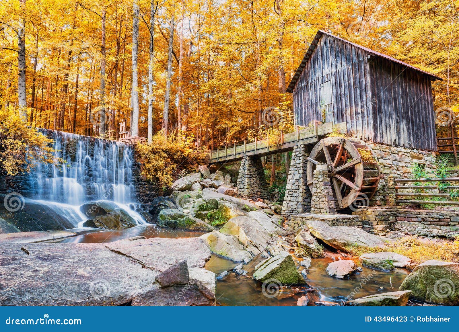 Fall or Autumn Image of Historic Mill and Waterfall Stock Image - Image ...