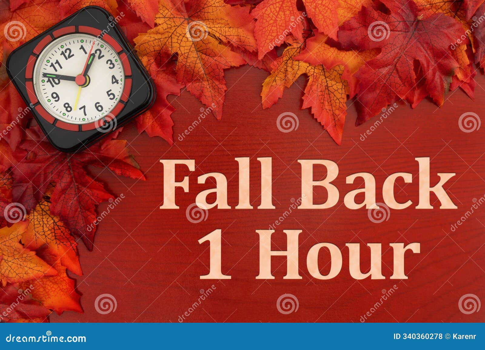 Fall Back 1 Hour with Clock and Fall Leaves for Time Change Stock Photo ...