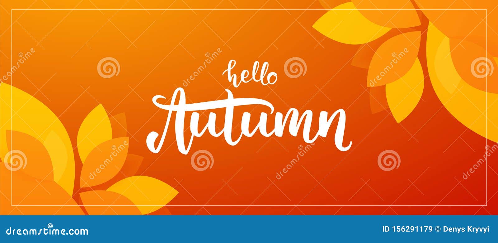 Fall Background with Handwritten Lettering of Hello Autumn with Leaves ...