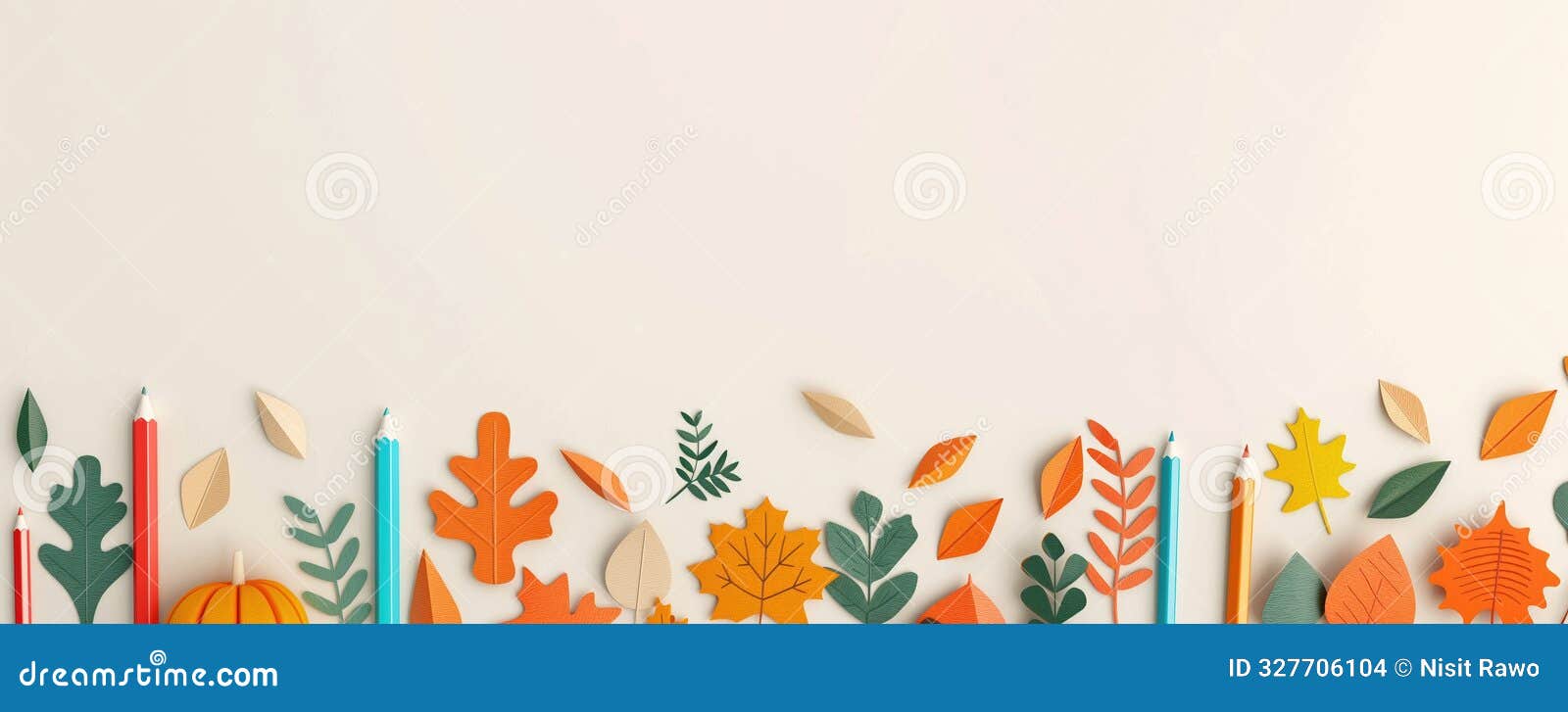 Fall Background, School Supplies Arrangement, Flat Design Illustration ...