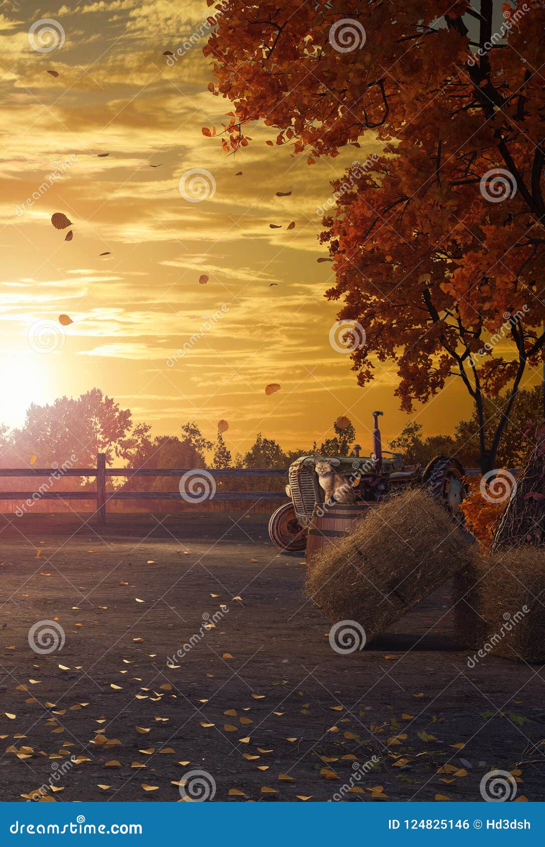 Fall in Backyard with Leaves Falling from Trees at Dusk, Autumn ...