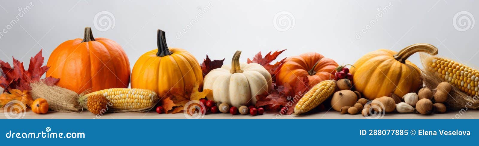 Fall Border or Banner with Pumpkins, Fall Leaves and Corn, Generative ...