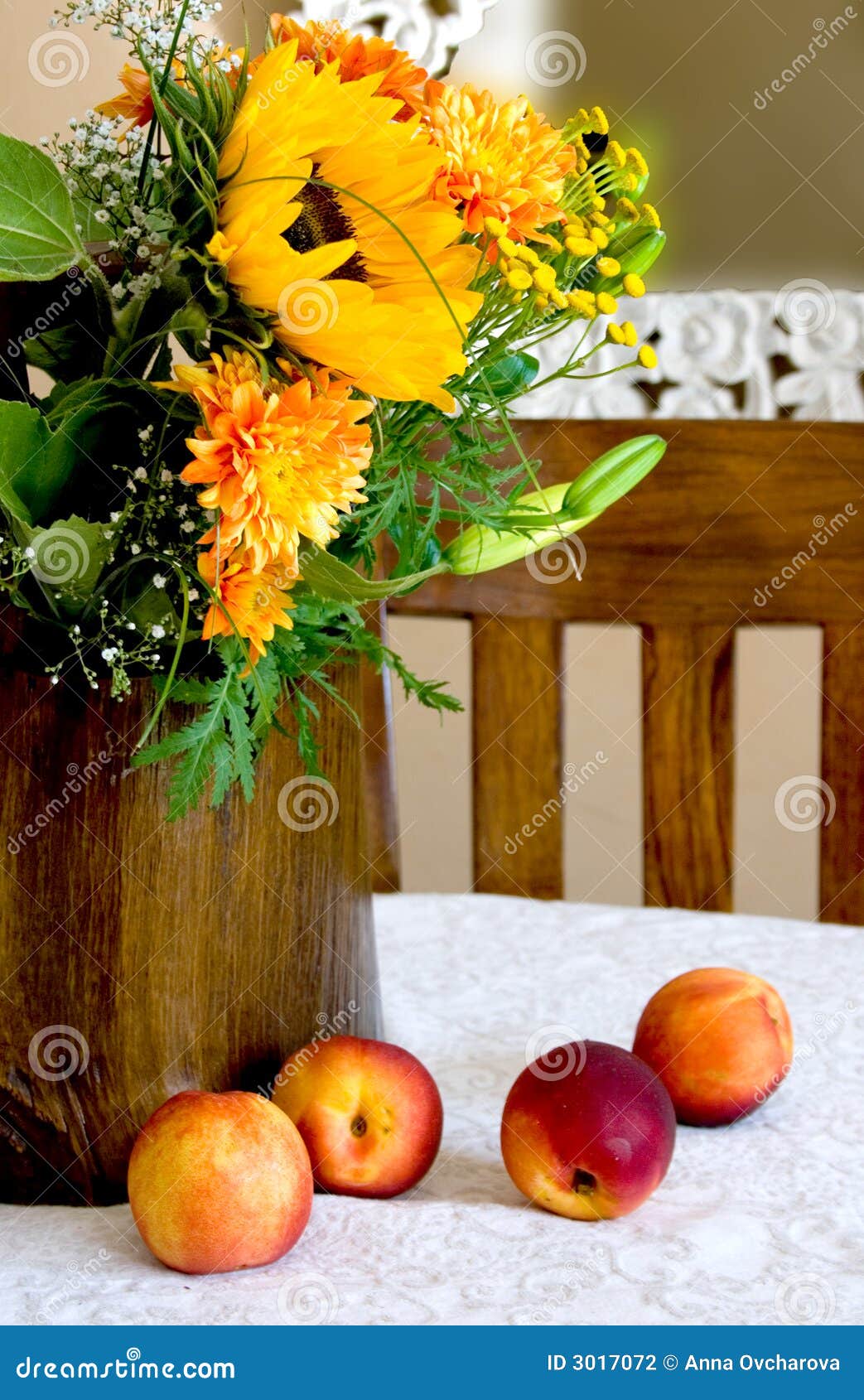 Fall bouquet with peaches stock photo. Image of wooden - 3017072