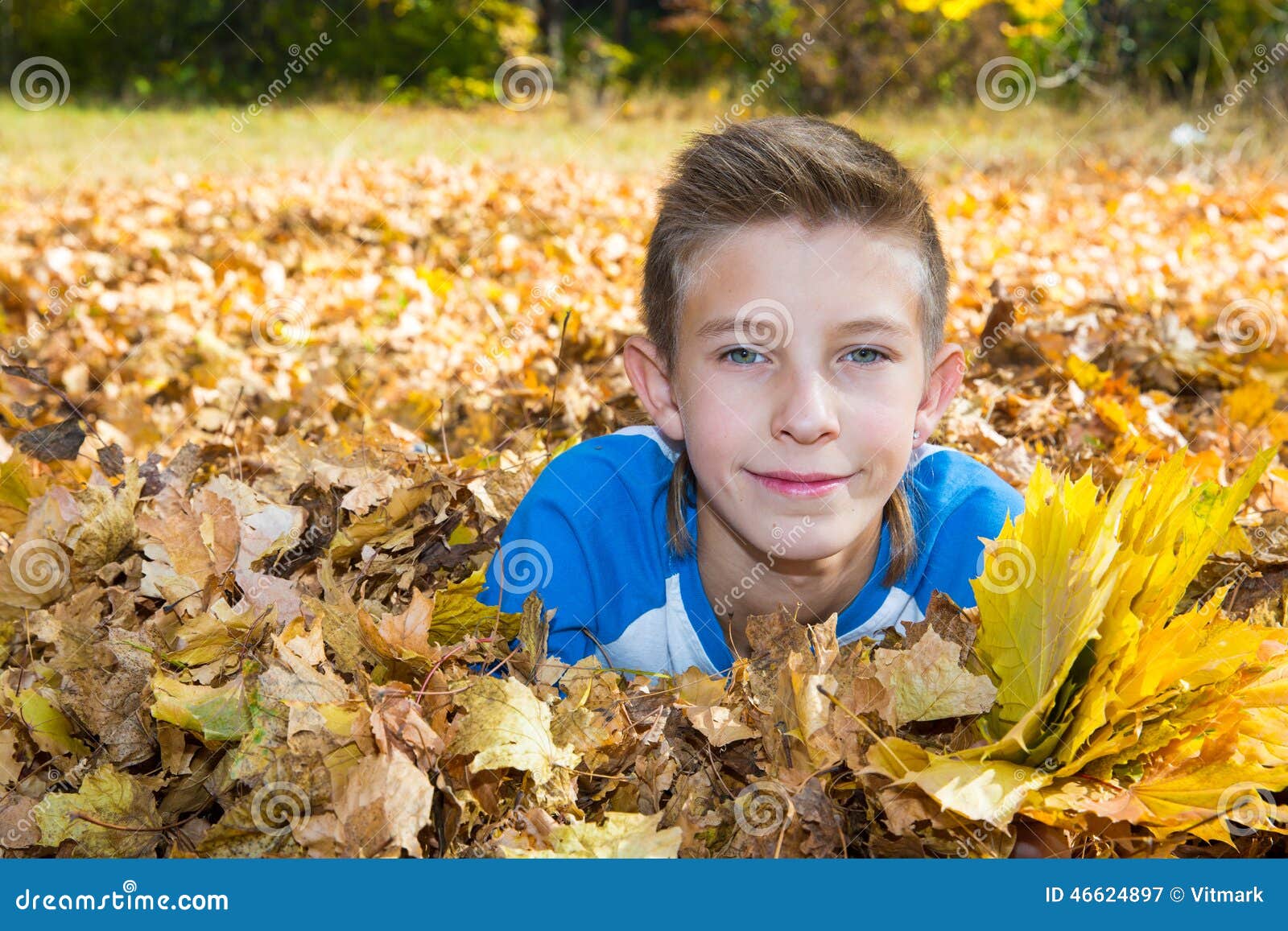 Fall. Boy Teenager with Leaves in Autumn Stock Image - Image of beauty ...