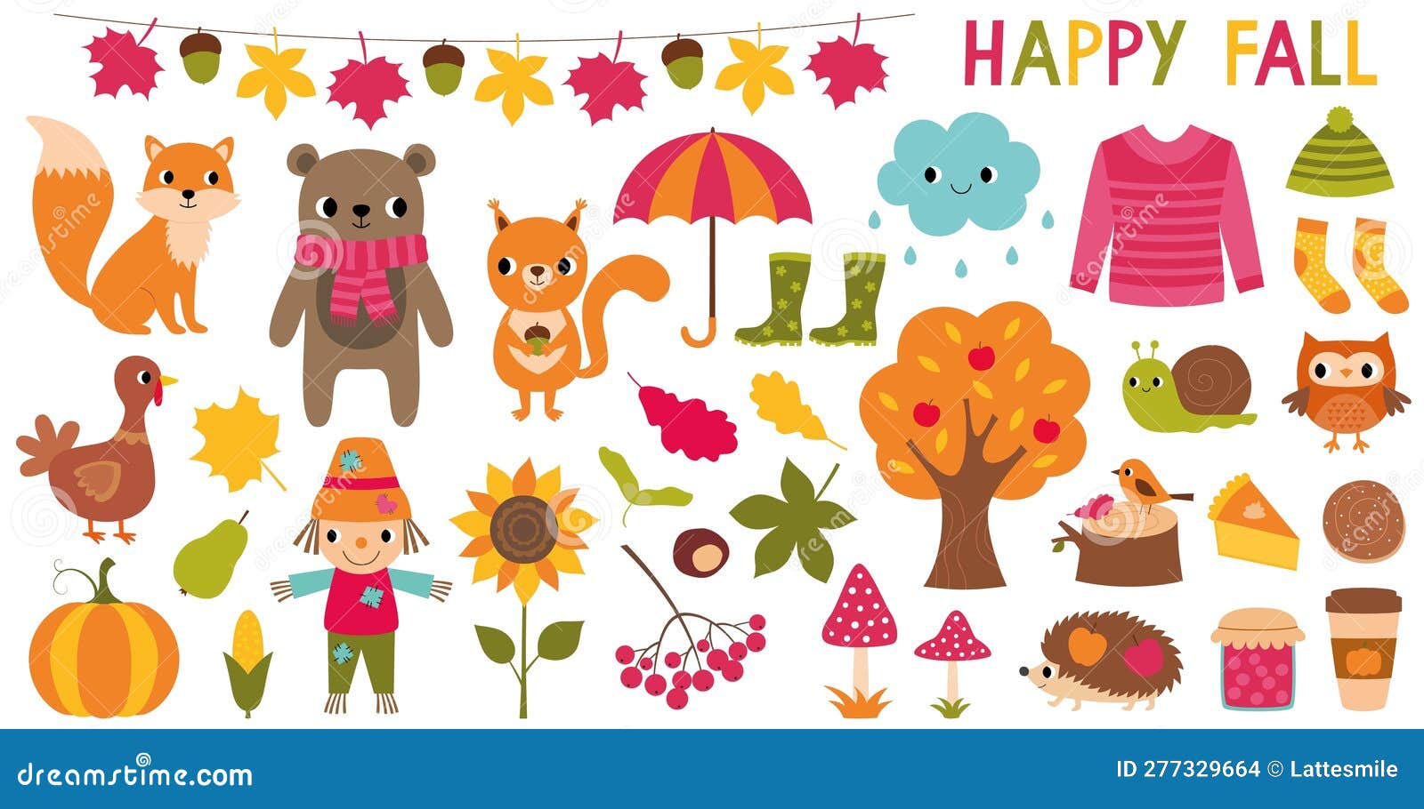 Fall Cartoon Illustration Set Stock Vector - Illustration of tree ...