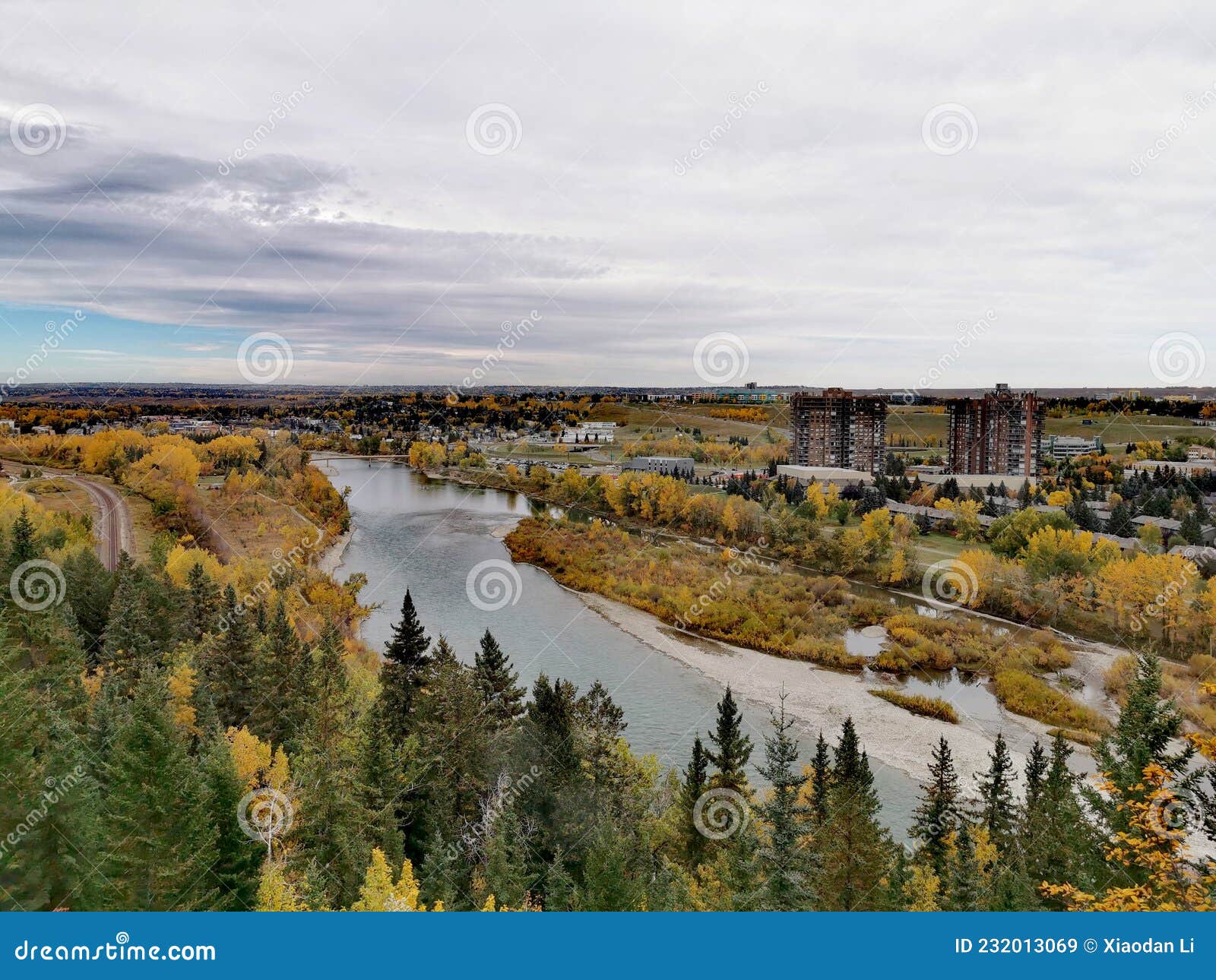 Fall city view with river stock image. Image of transport - 232013069