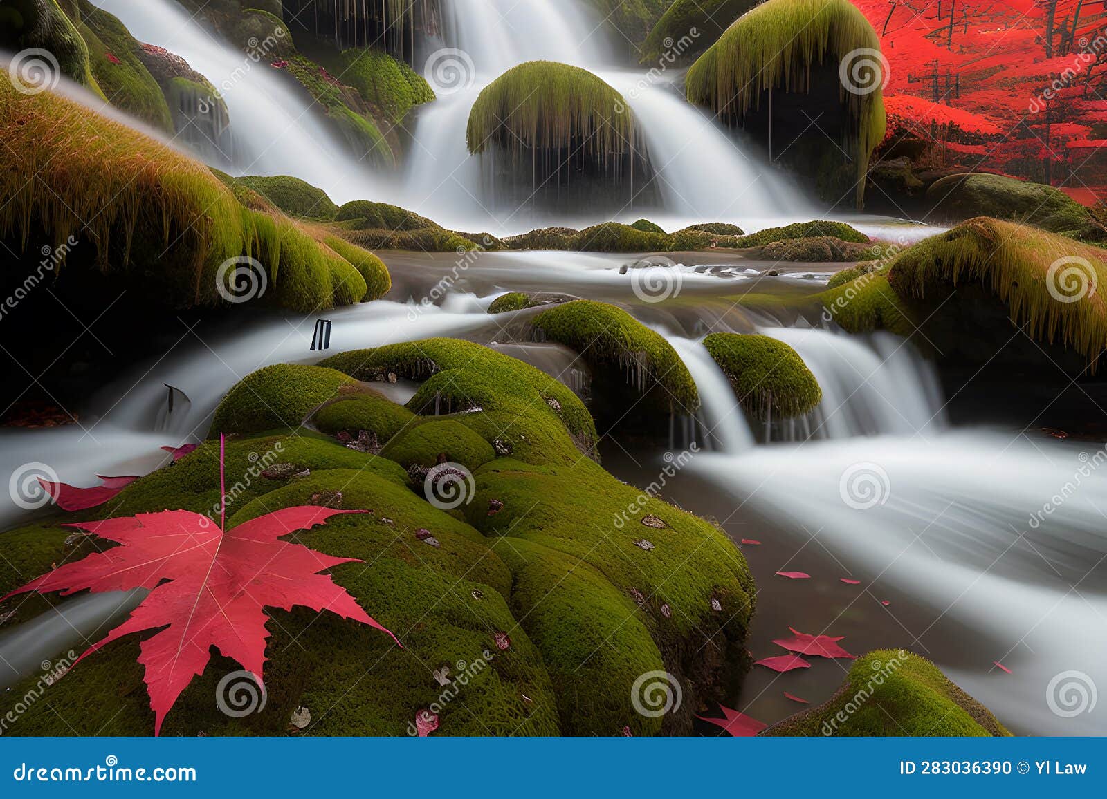 A Fall Color, Waterfall in the Autumn Stock Illustration - Illustration ...