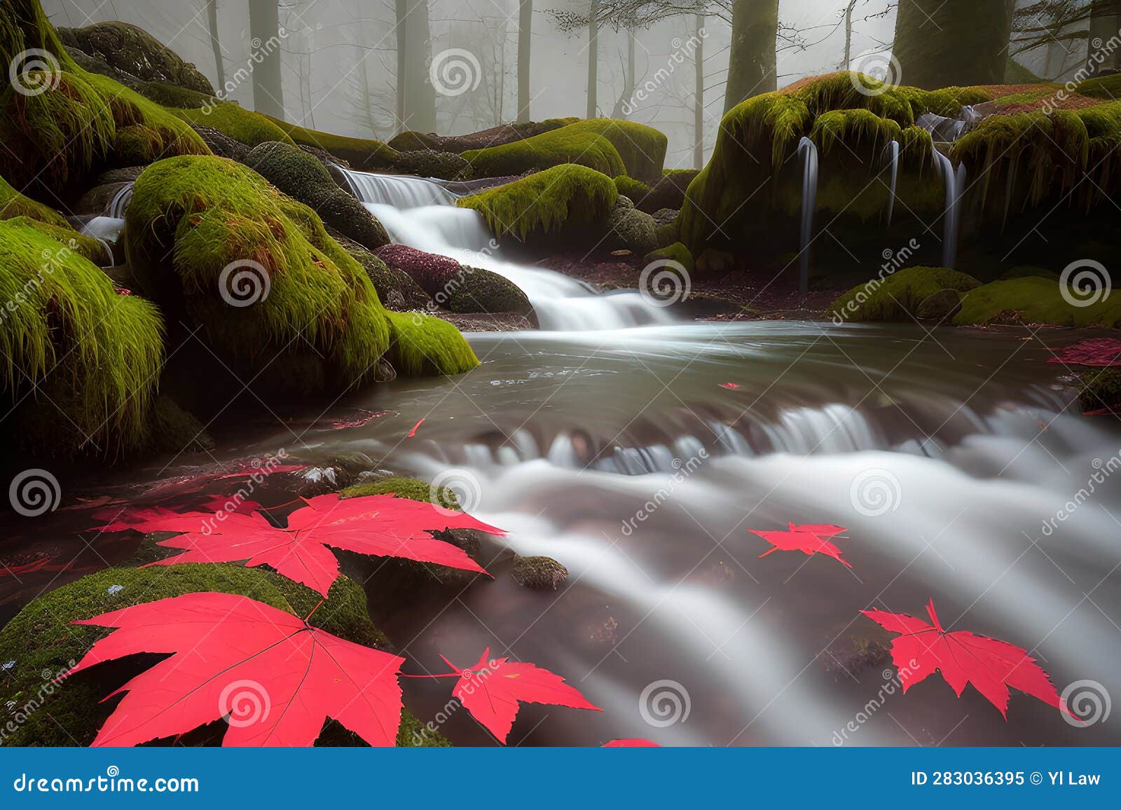 A Fall Color, Waterfall in the Autumn Stock Illustration - Illustration ...