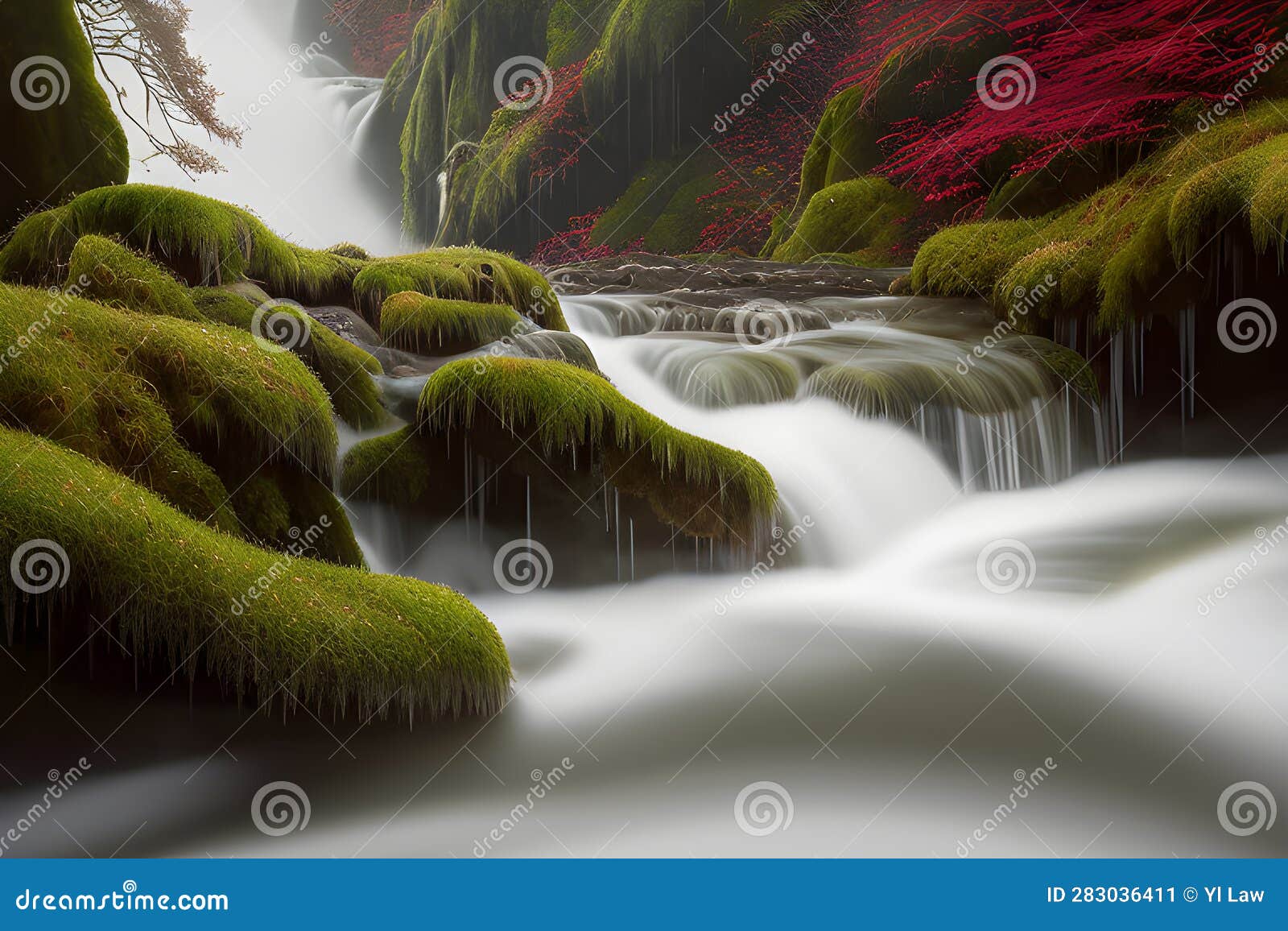 A Fall Color, Waterfall in the Autumn Stock Illustration - Illustration ...