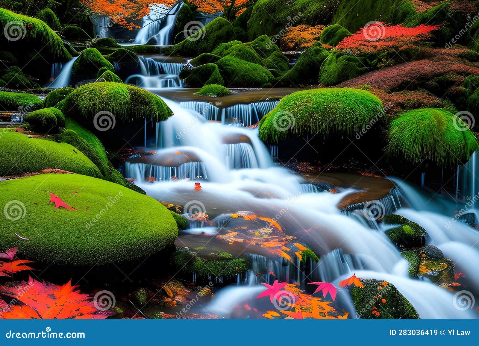 A Fall Color, Waterfall in the Autumn Stock Illustration - Illustration ...