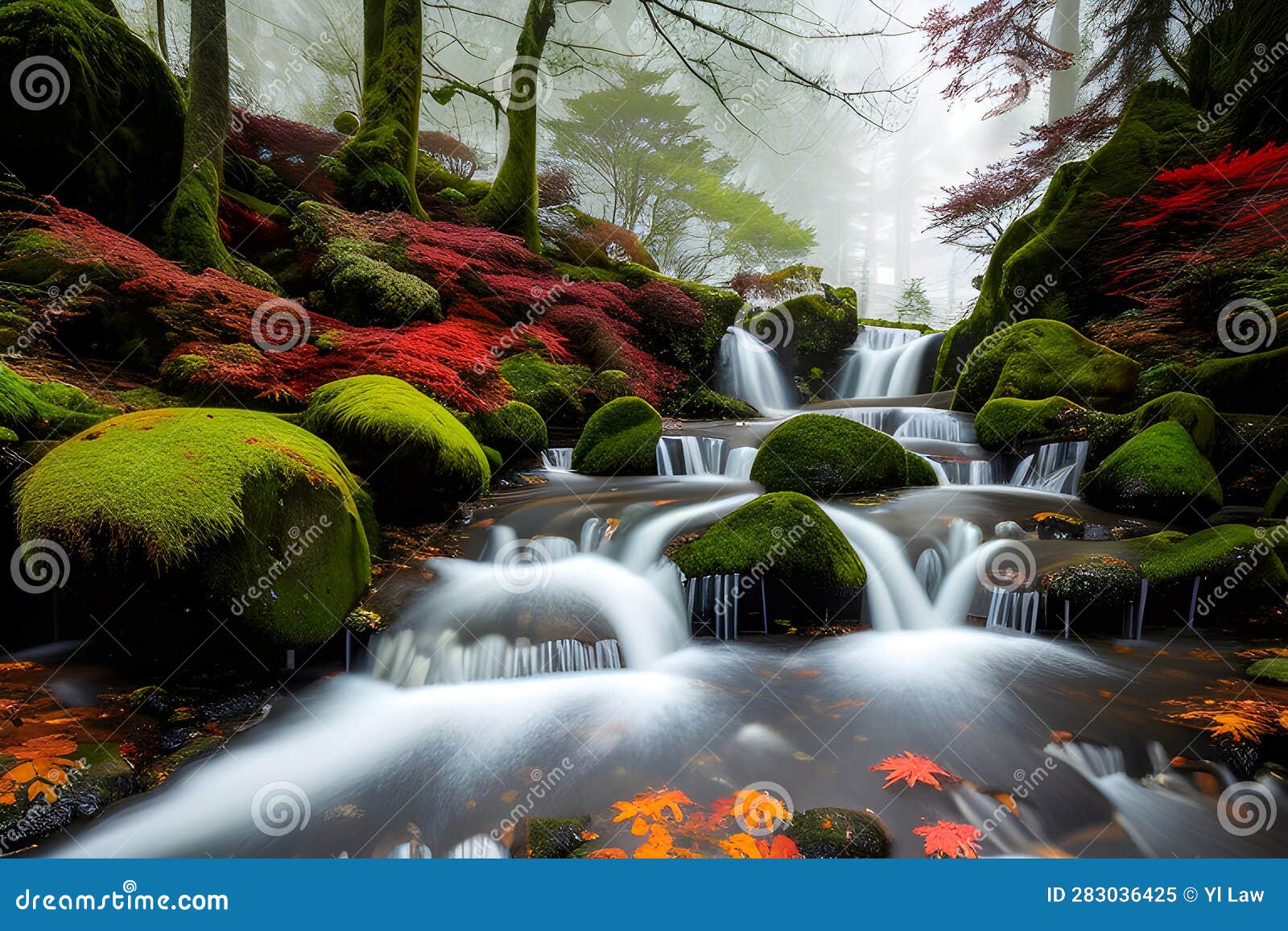 A Fall Color, Waterfall in the Autumn Stock Illustration - Illustration ...