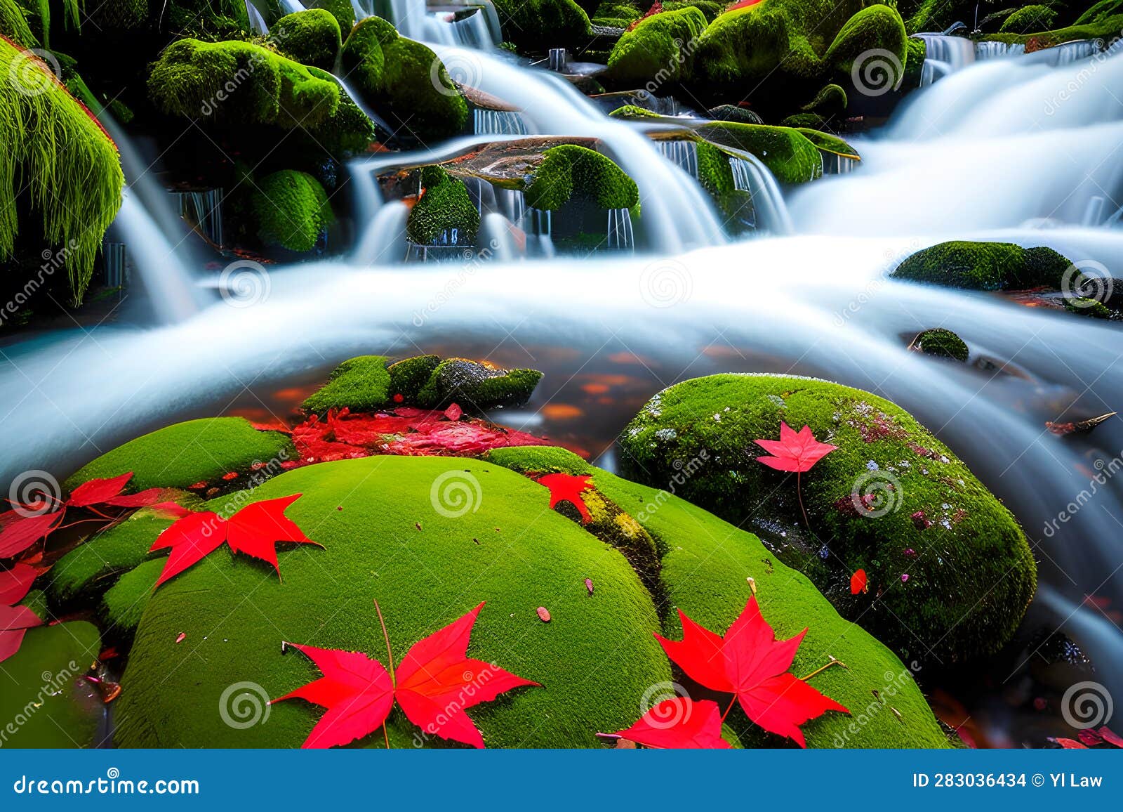 A Fall Color, Waterfall in the Autumn Stock Illustration - Illustration ...