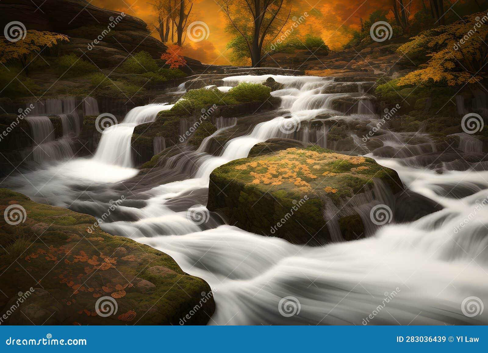 A Fall Color, Waterfall in the Autumn Stock Illustration - Illustration ...