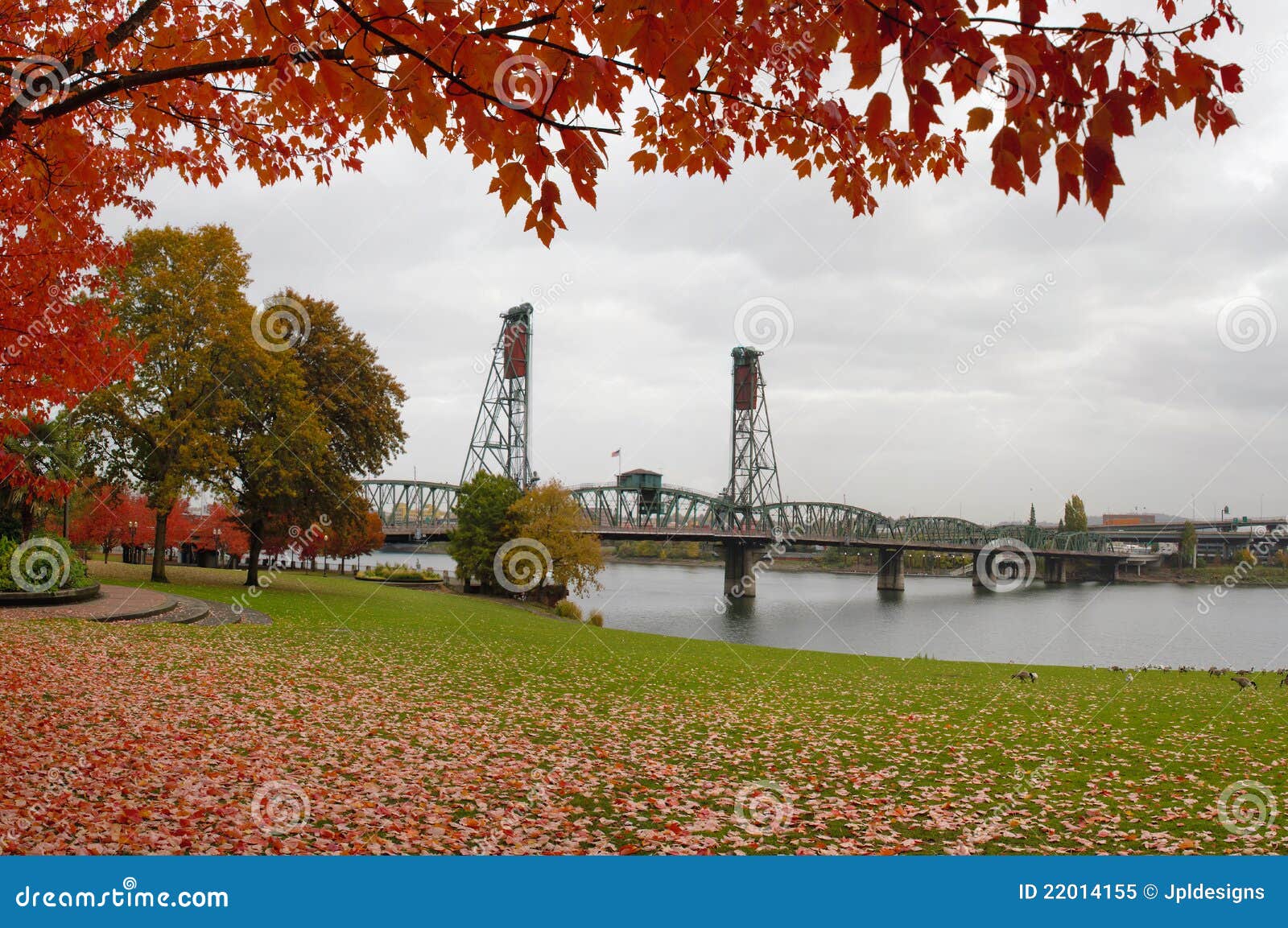 Fall Colors at Portland Oregon Downtown Waterfront Stock Image - Image ...