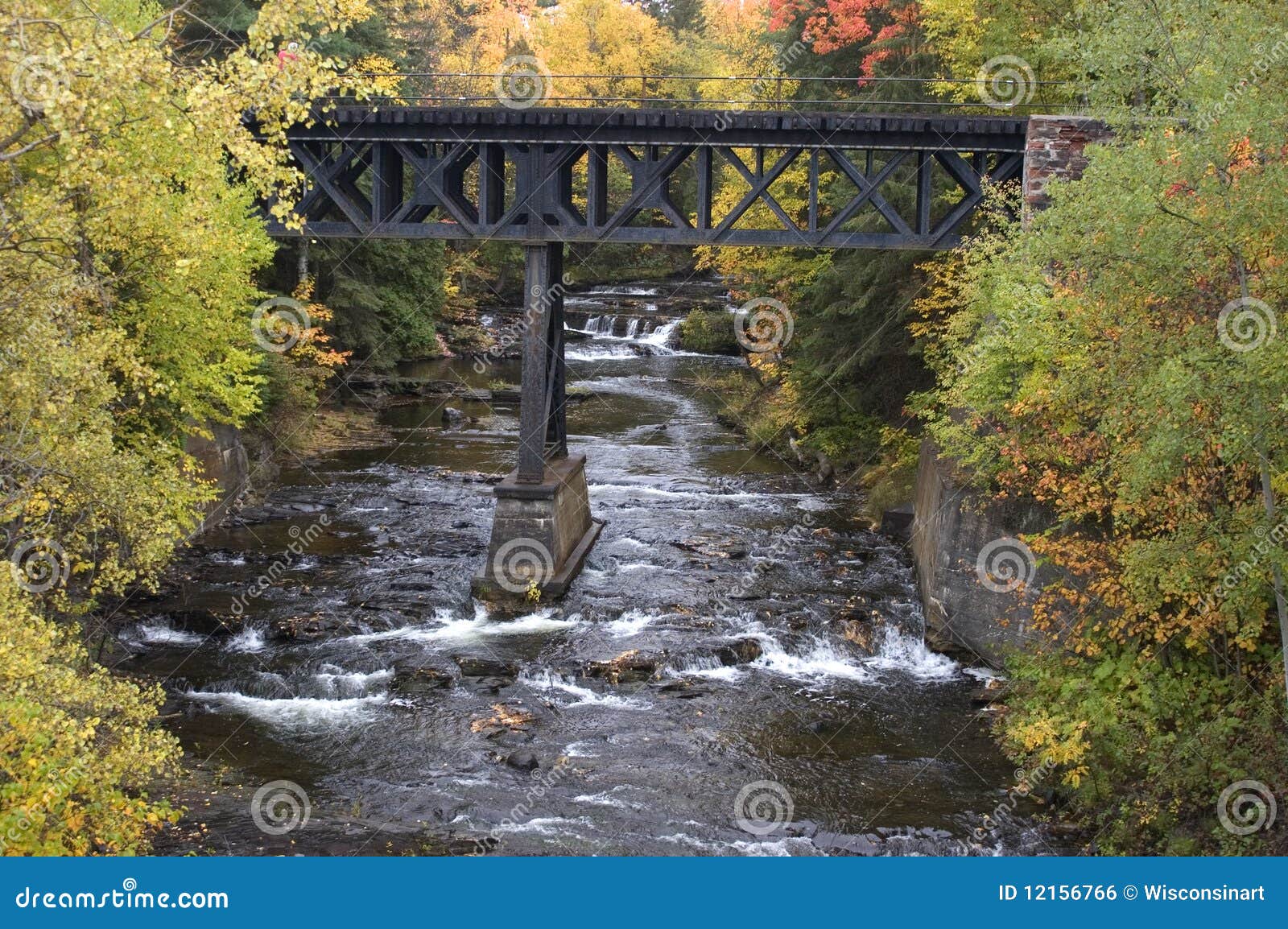 Fall Colors, Waterfall, Railroad Bridge, Landscape Stock Photo - Image ...