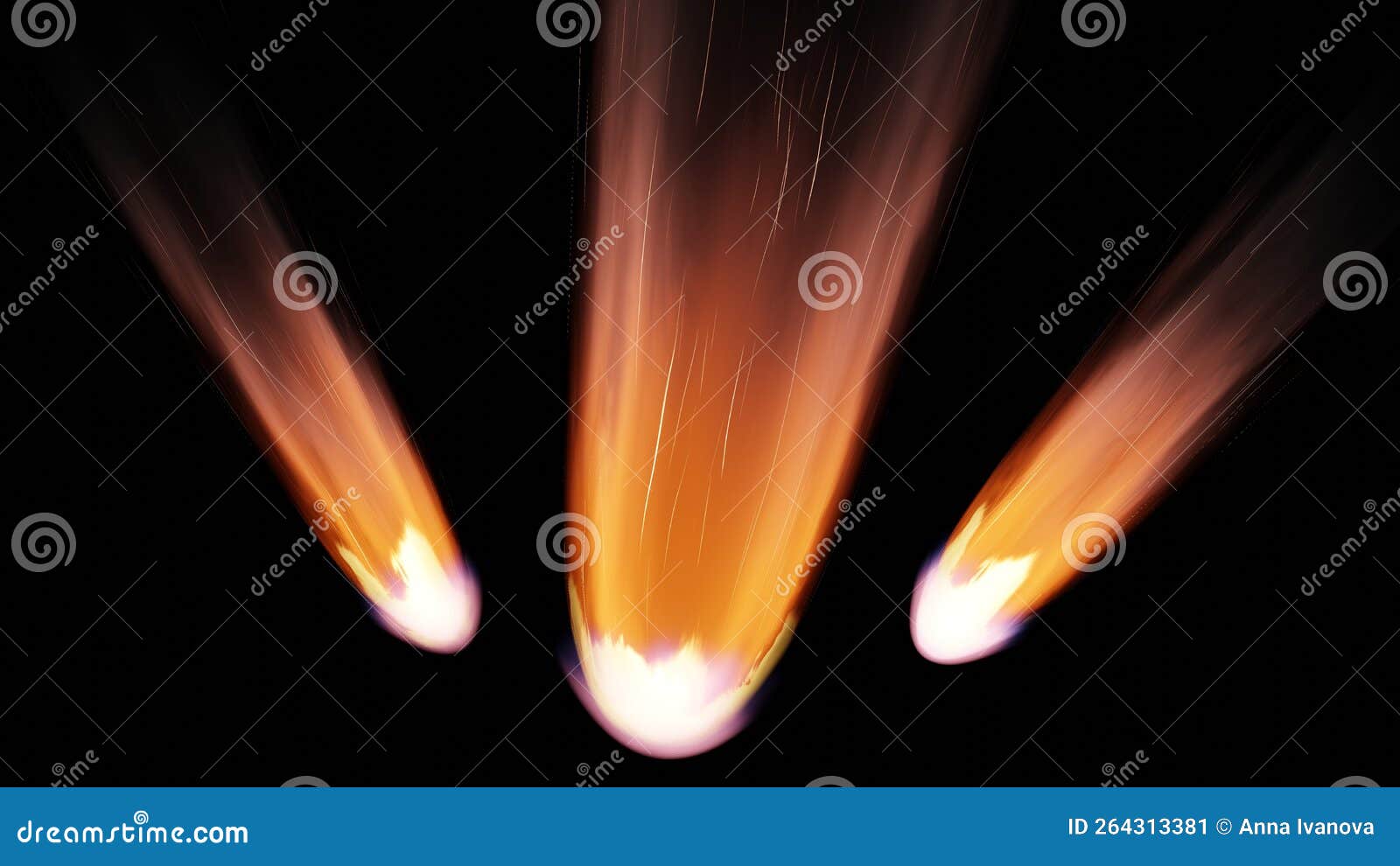 Fall Comet from Space, Fiery Tail Falling Meteorite. Entry of an ...