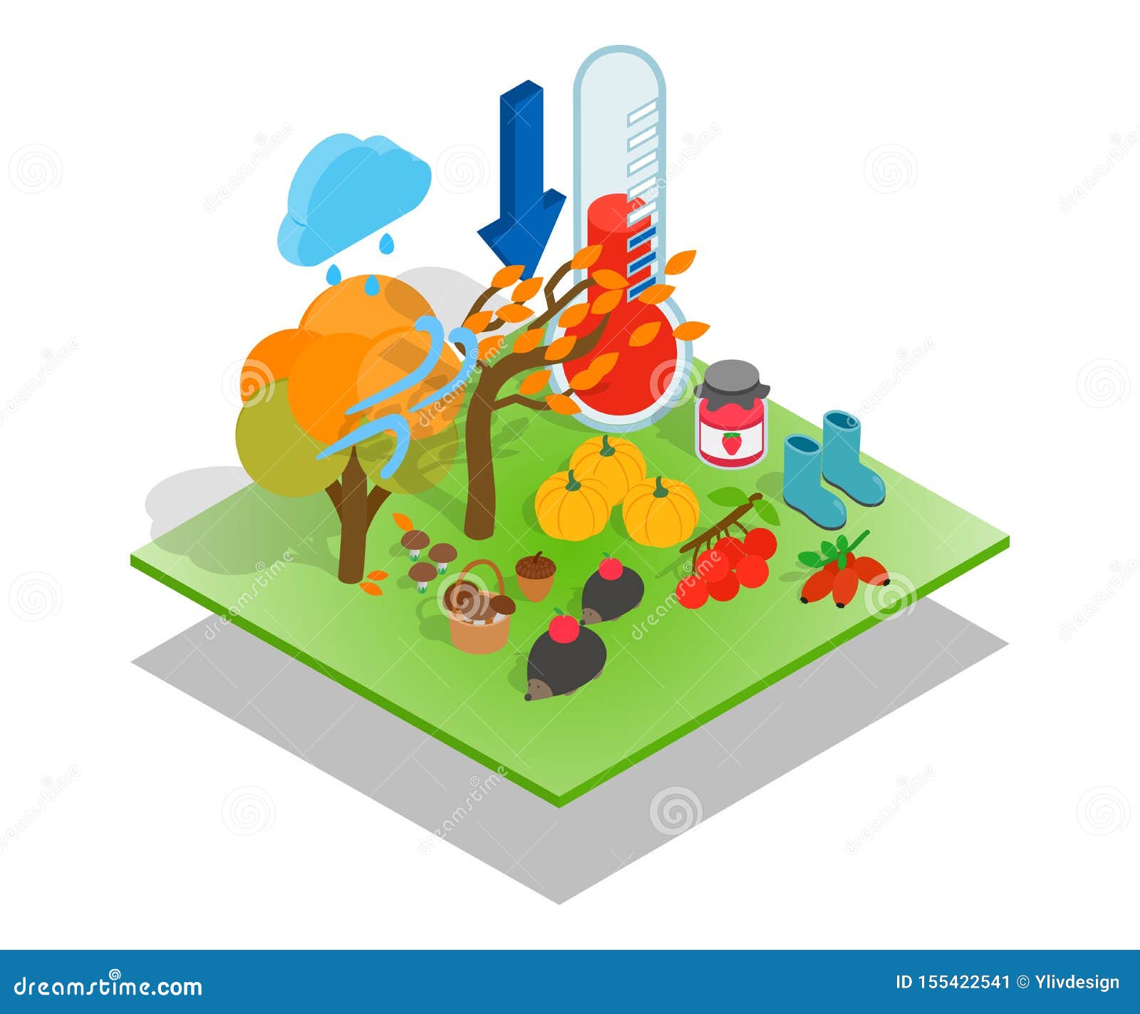 Fall Concept Banner, Isometric Style Stock Vector - Illustration of ...