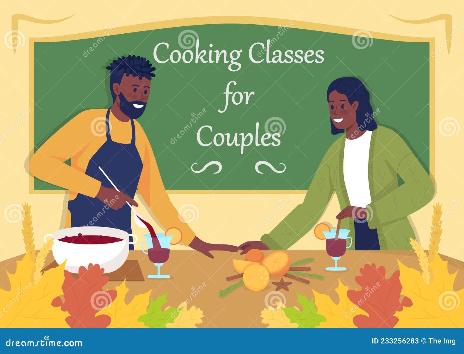 Fall Cooking Classes for Couples Poster Flat Vector Template Stock ...