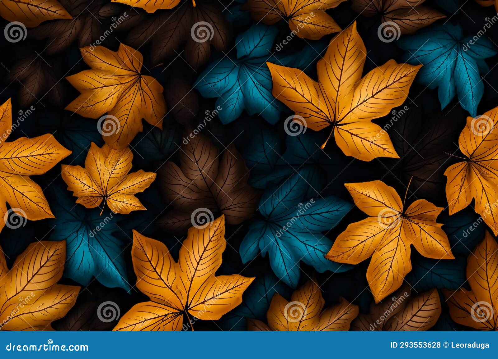 Fall Dark Blue and Brown Color Leaves, Colorful Patterns, Texture Stock ...