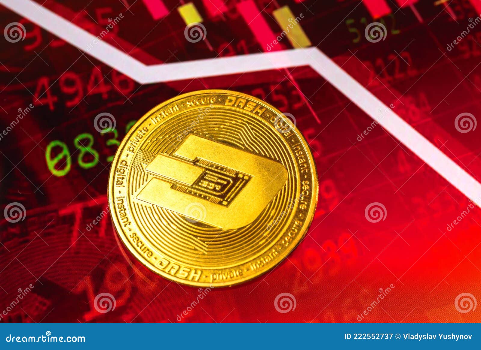 Fall of Dash Coin Cost, Red Down Arrow and Stock Chart Graphs on the ...