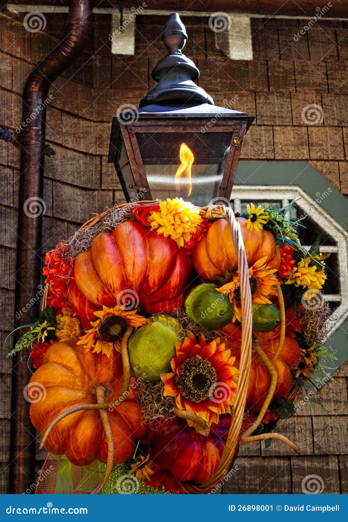 Fall Decoration on Rustic Lamp Stock Image - Image of holiday, crop ...