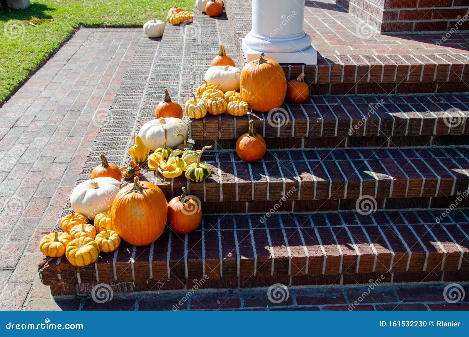 Fall Display of Pumpkins on Brick Steps Stock Photo - Image of steps ...