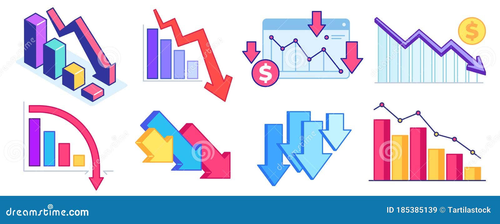 Fall Down Chart. Finance Crisis, Business Problem And Economy Drop. Down Arrow Graph, Loss And ...