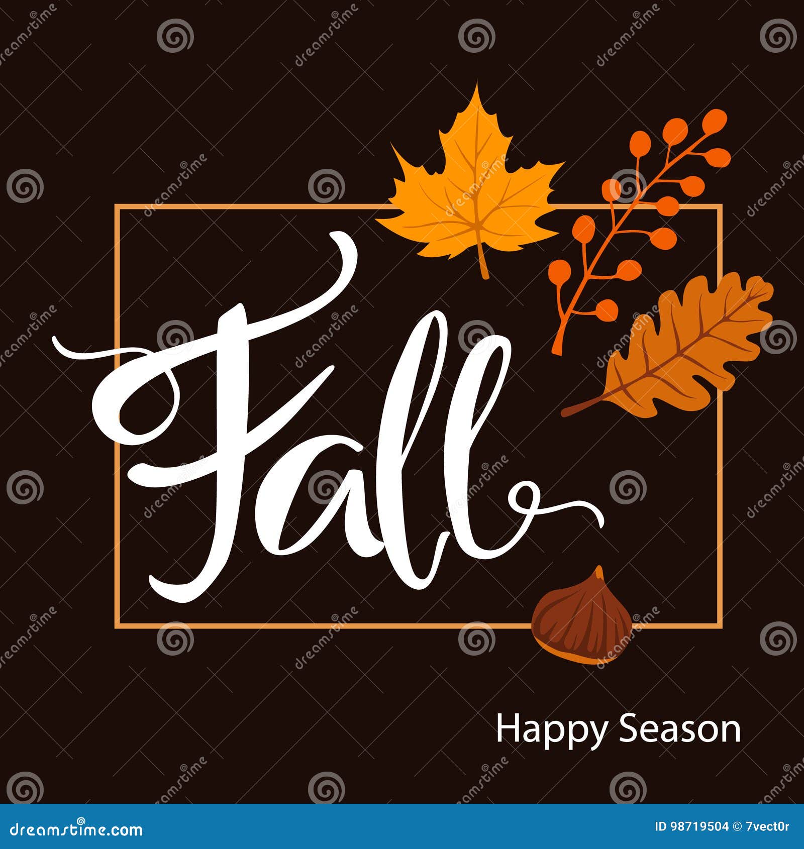 Fall Elegant Frame Backgound with Chestnut, Oak Maple Leaves Branch ...