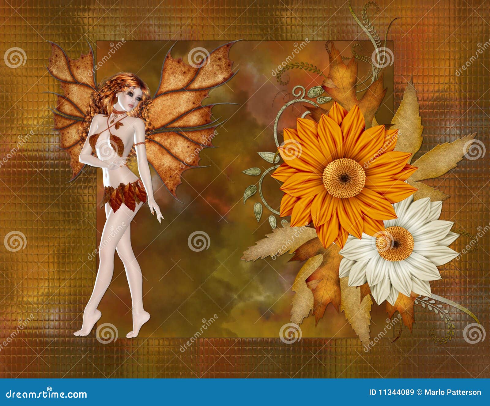 Fall Fairy with Flowers Background Stock Illustration - Illustration of ...