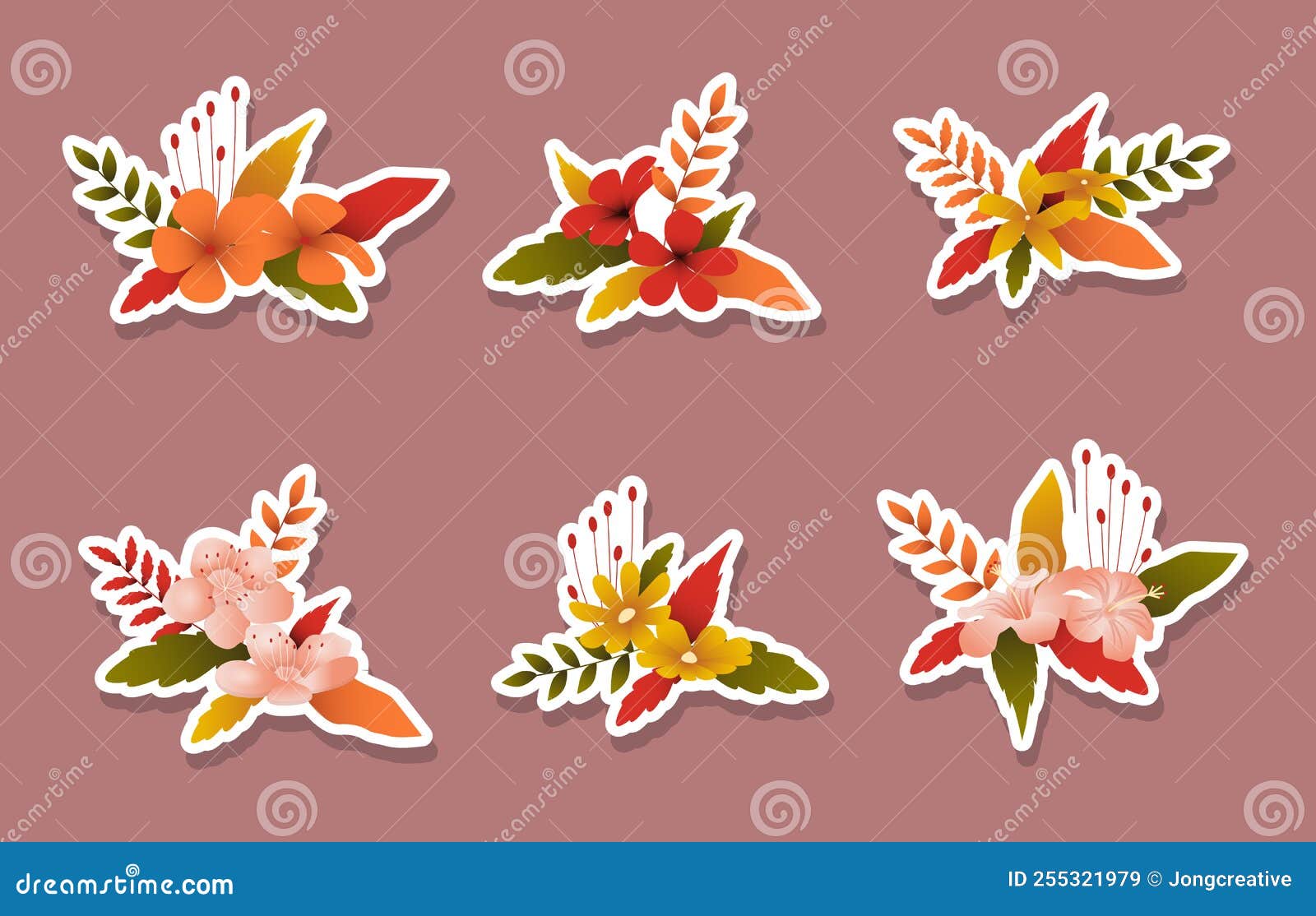 Fall Floral Summer Spring Flower Sticker Set Stock Vector ...